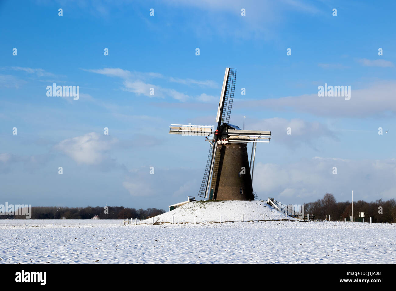 Windmill in Holland on a snowy Winter day Stock Photo - Alamy