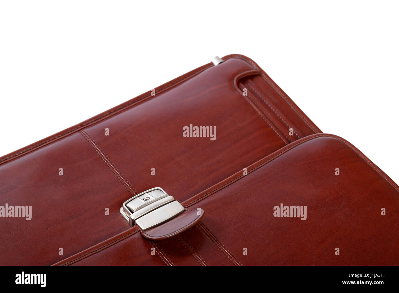 Part of brown leather briefcase. Isolated on white background Stock ...