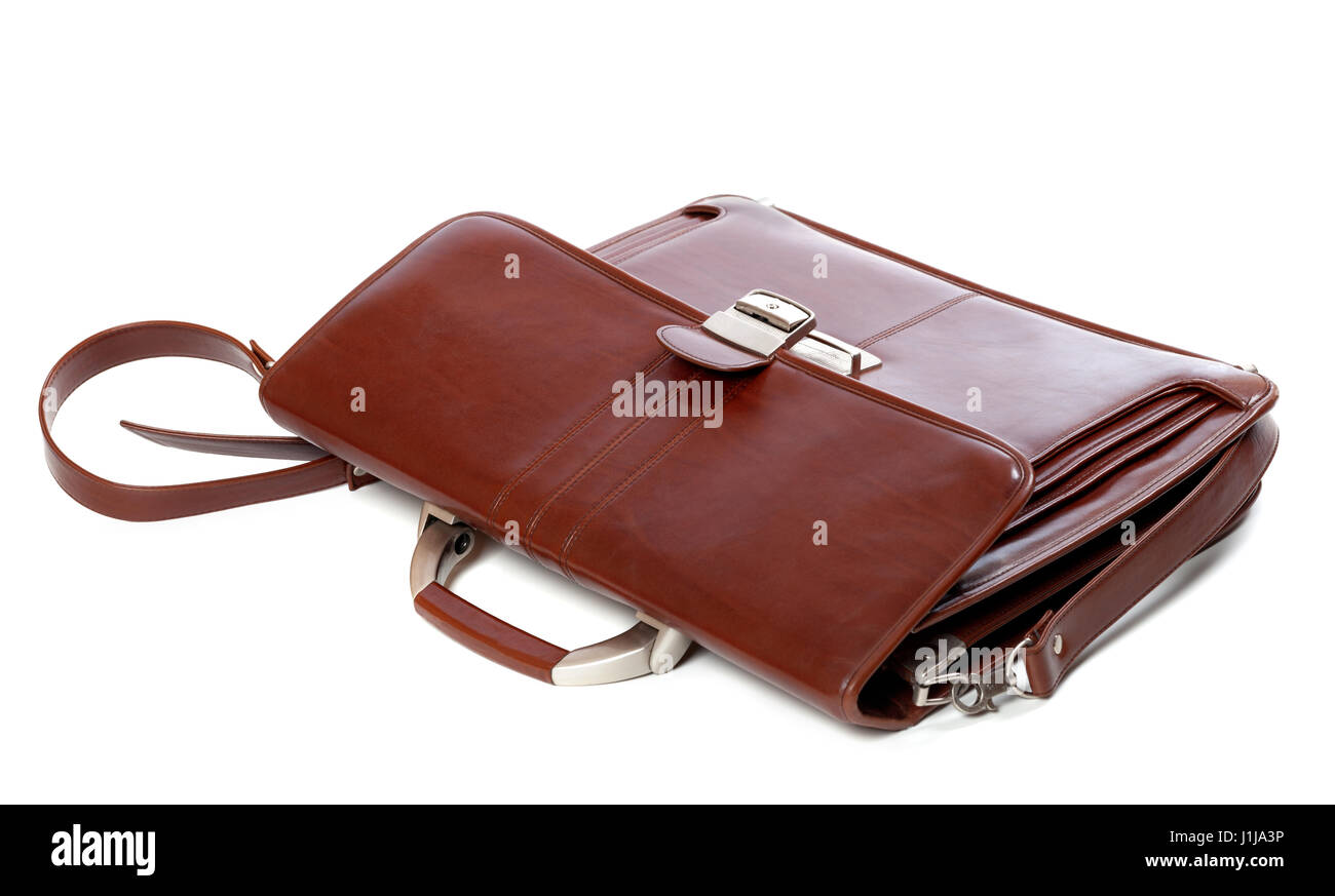 Leather brown briefcase isolated on white background Stock Photo - Alamy