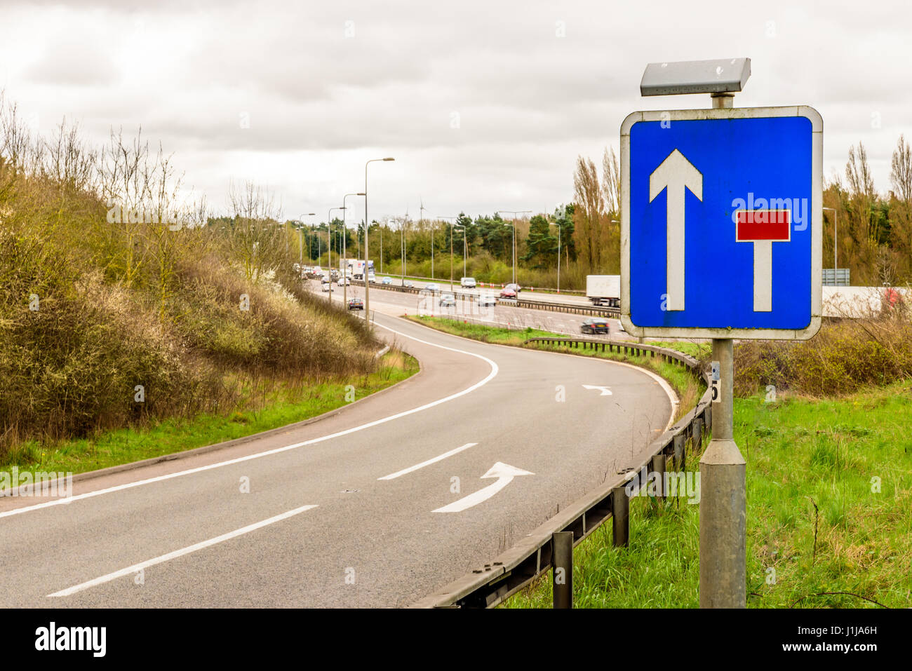 Day view background of UK Motorway Road Sign Stock Photo - Alamy