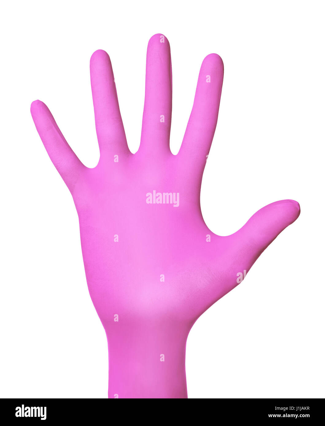 Hand in violet glove isolated on white Stock Photo - Alamy