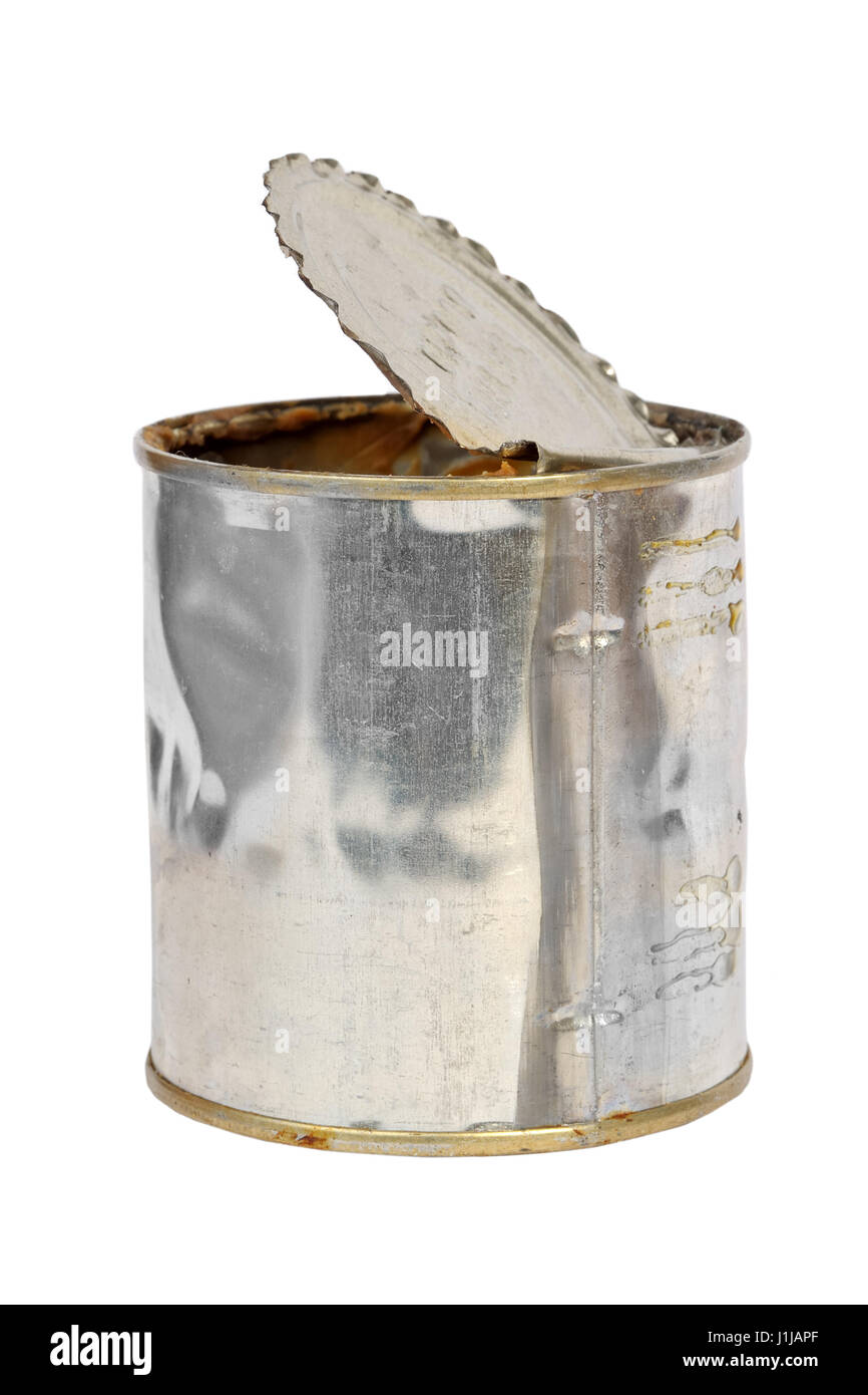 Old can isolated on white background Stock Photo - Alamy