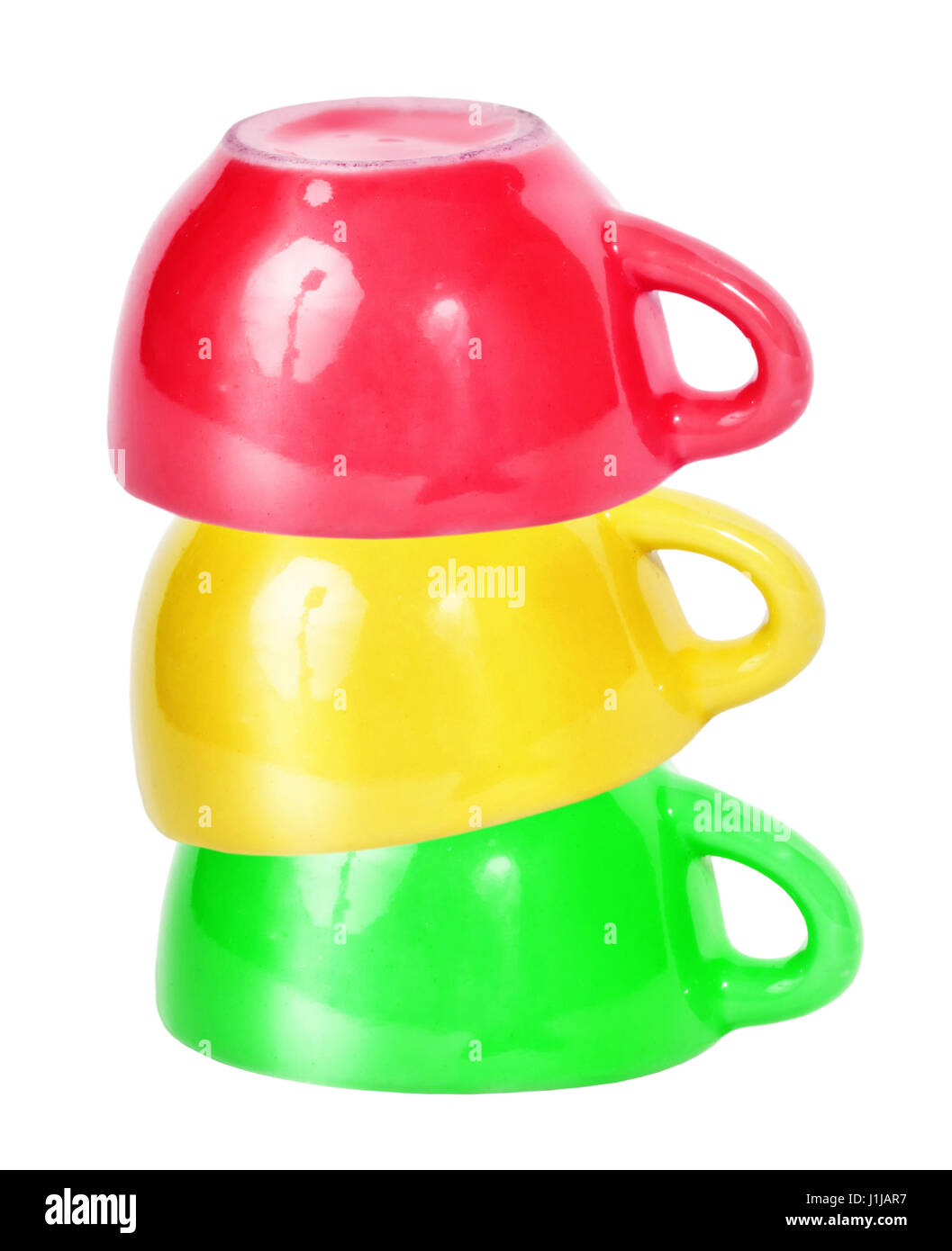 Variation of three cups in different color isolated on white background ...