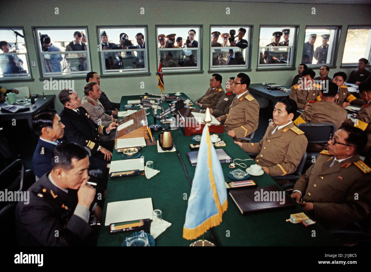 Conference room at Panmunjom on the Korean Demilitarized Zone, DMZ Line ...