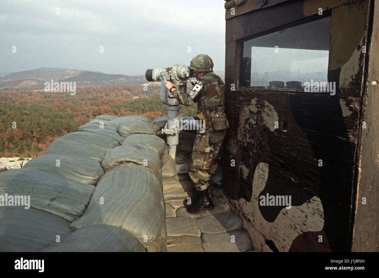 Observation posts along the heavily fortified Korean Demilitarized Zone ...
