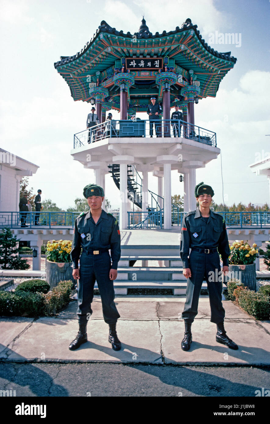 South Korean military guarding observation tower during North Korean ...