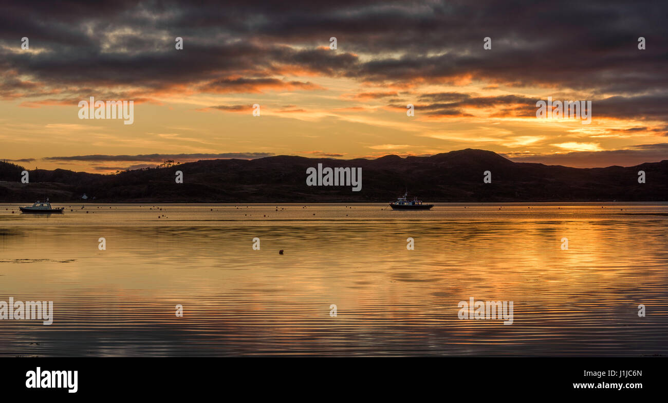 Sunset over Loch nan Ceall from Arisaig, Highlands, Clencoe, Scotland ...