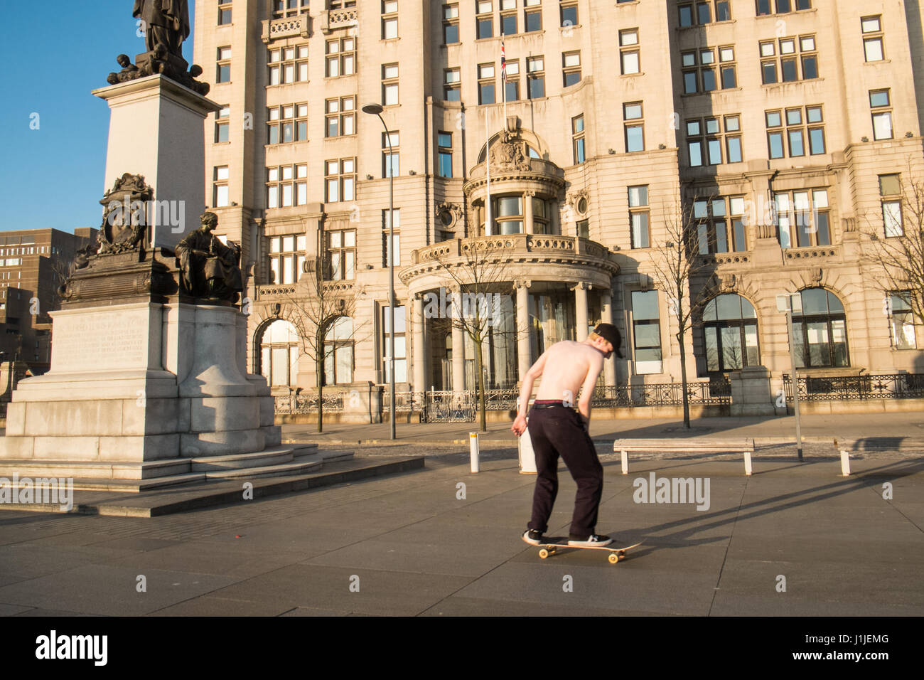 Skateboard,skateboarding,youth,boys,in front,of,at,Royal,Liver,Building ...