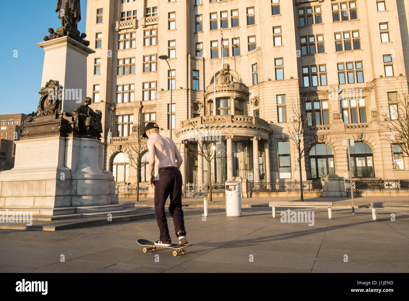 Skateboard,skateboarding,youth,boys,in front,of,at,Royal,Liver,Building ...