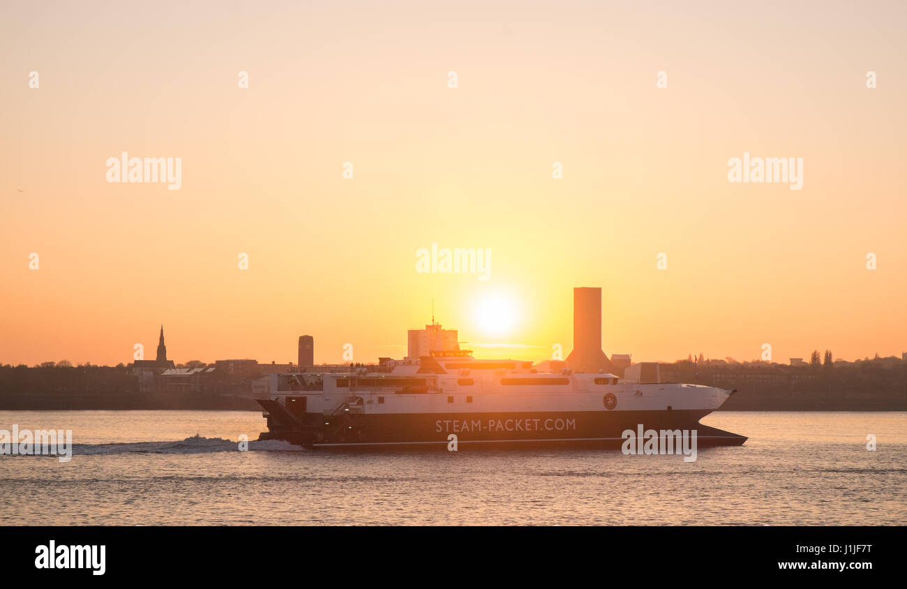 Sunset,silhouette,River Mersey,Liverpool,Merseyside,England,UNESCO ...