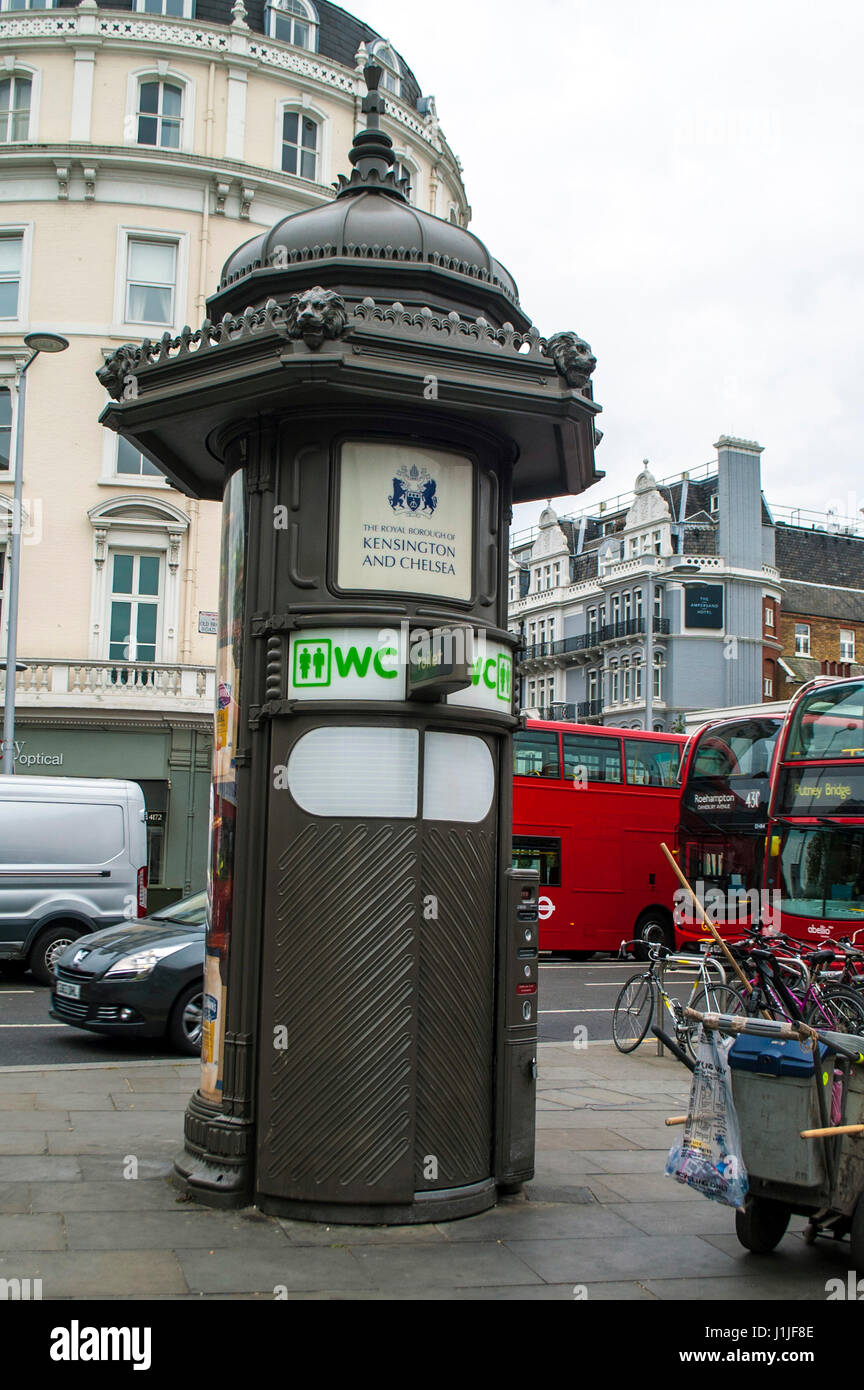 London, UK, 21/04/2017 Coin operated public toilet outside South ...