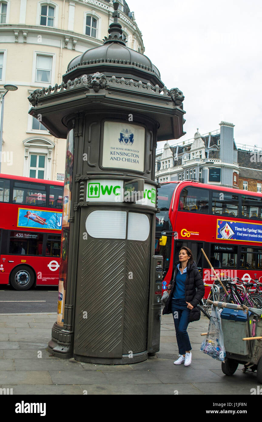 London, UK, 21/04/2017 Coin operated public toilet outside South ...
