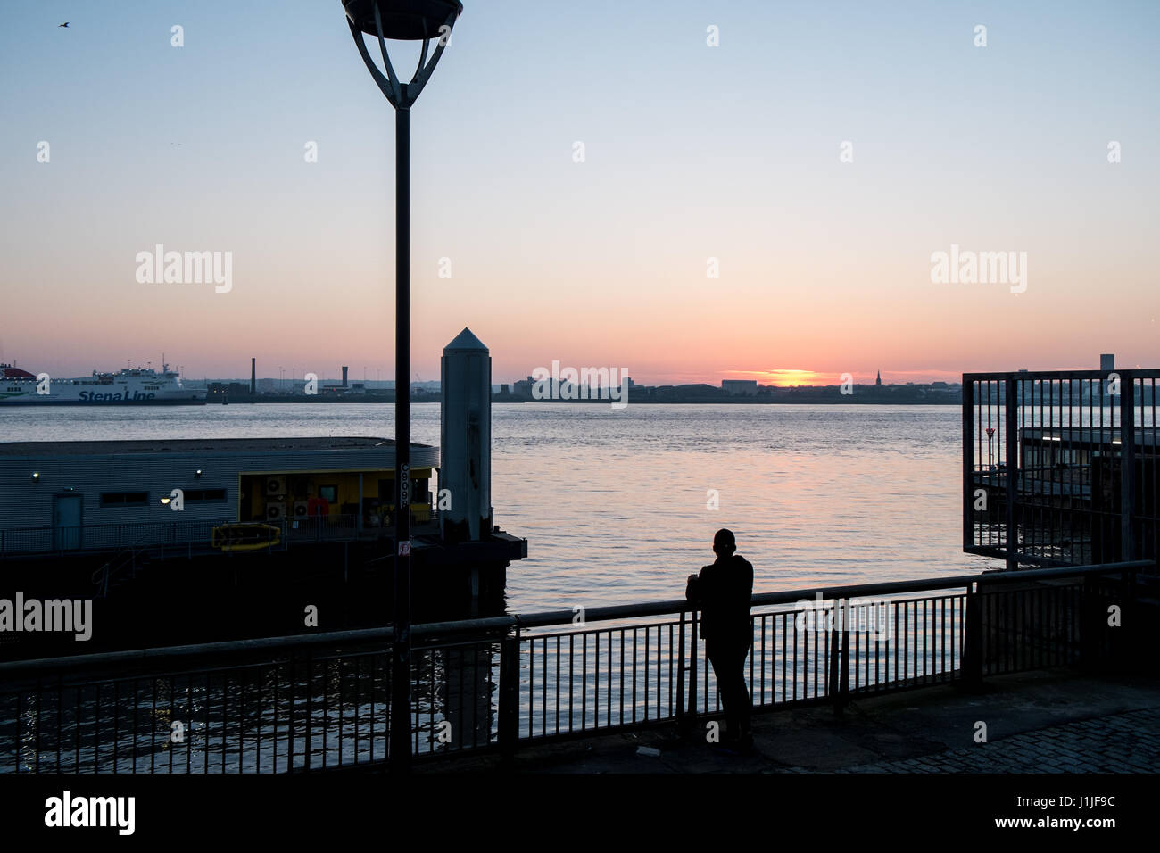 Sunset,silhouette,River Mersey,Liverpool,Merseyside,England,UNESCO ...