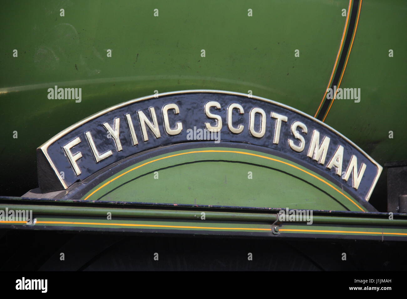 CLOSE UP VIEW OF NAMEPLATE OF FLYING SCOTSMAN PRESERVED HERITAGE STEAM ...