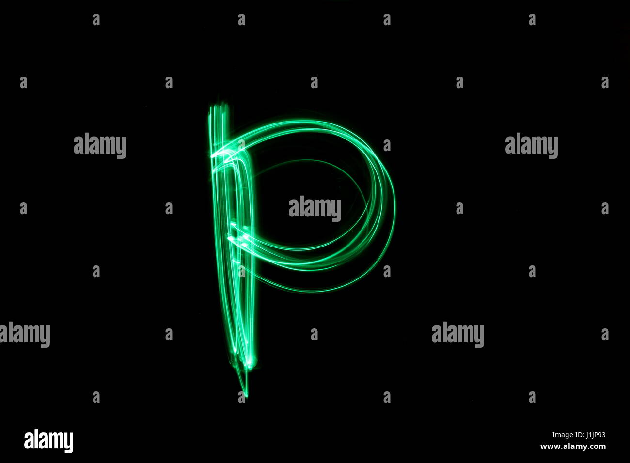 Green Light Painting Photography - letter P of alphabet series on a ...