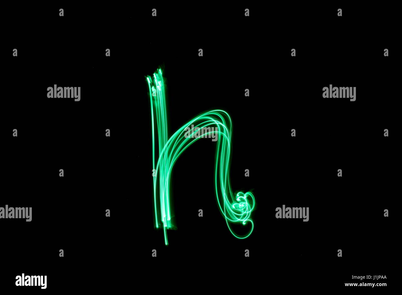 Green Light Painting Photography - letter H of alphabet series on a ...