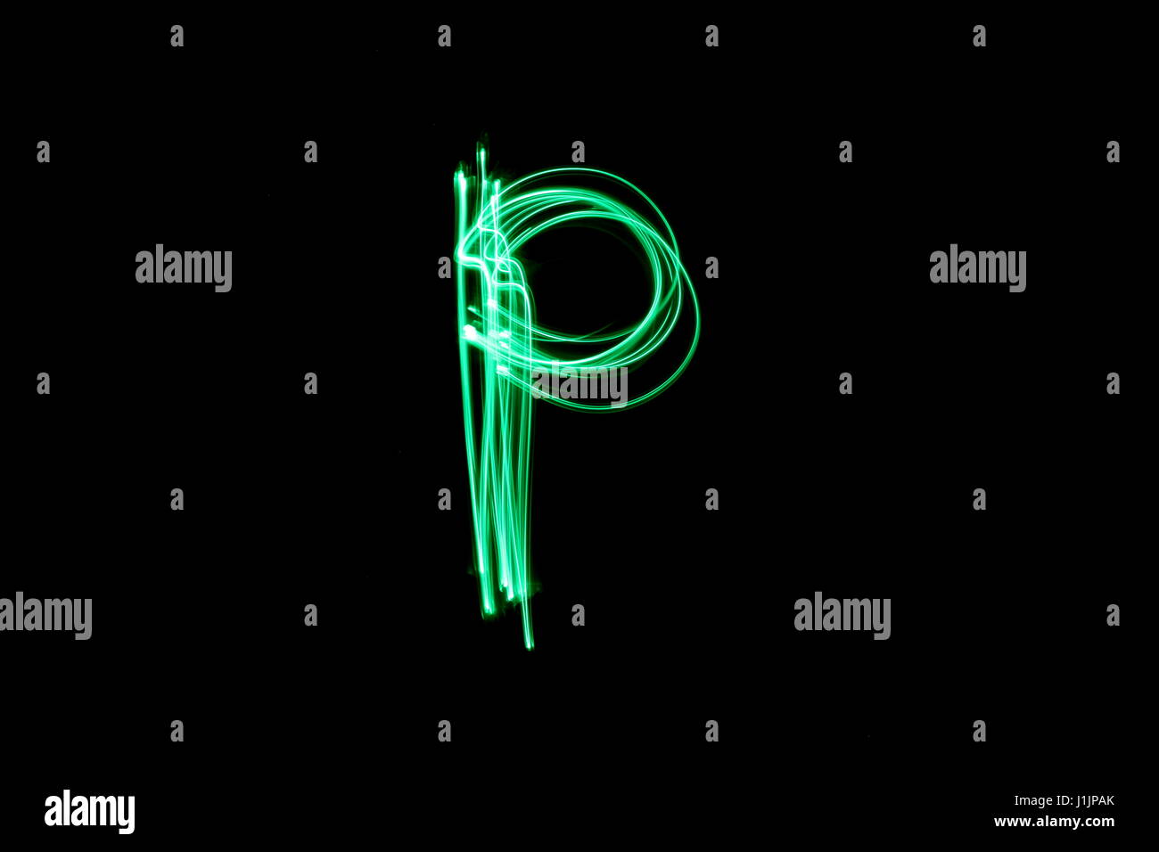 Green Light Painting Photography - letter P of alphabet series on a ...