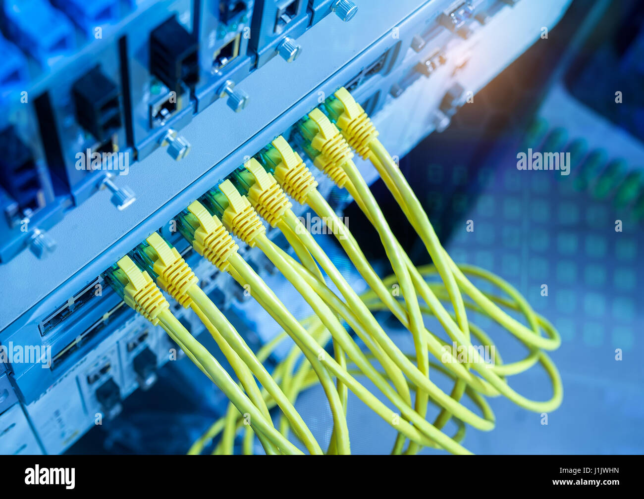 ethernet cable on network switches background Stock Photo - Alamy