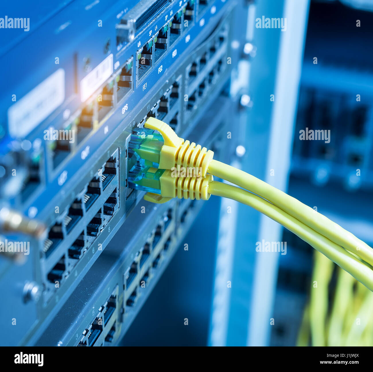 ethernet cable on network switches background Stock Photo - Alamy