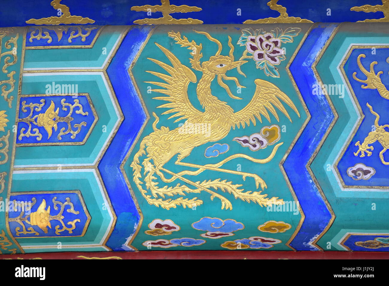 Golden phoenix painted on Temple of Heaven roof detail [close-up ...