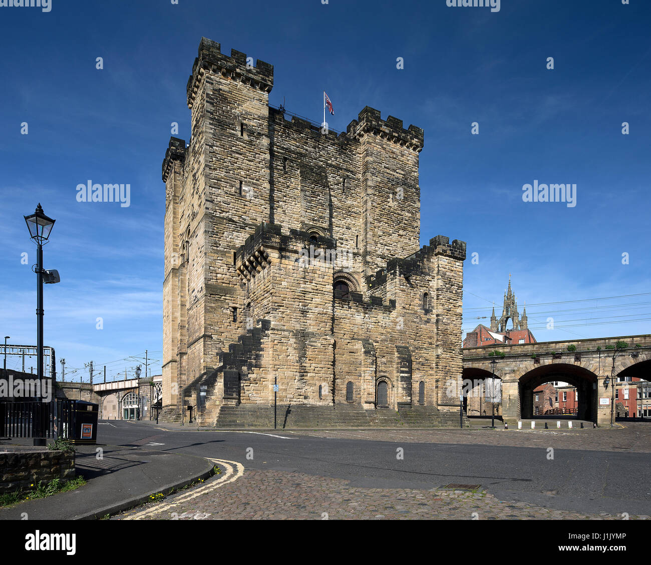 A daytime view in summer against blue skies of the Castle Keep in ...