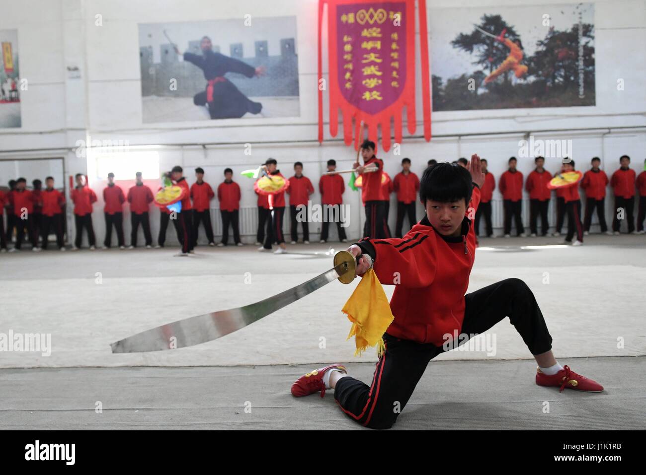 Pingliang, China's Gansu Province. 21st Apr, 2017. Students practise in ...