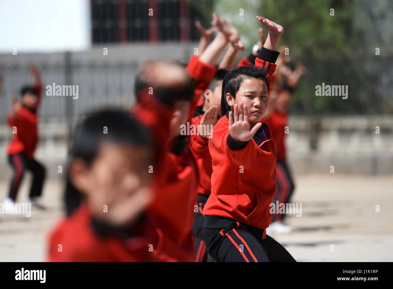 Pingliang, China's Gansu Province. 21st Apr, 2017. Students practise in ...