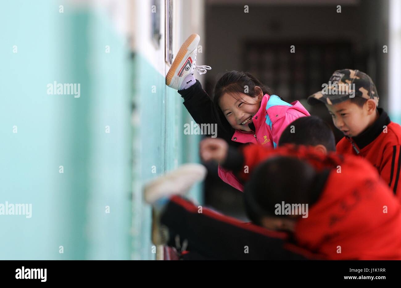 Pingliang, China's Gansu Province. 21st Apr, 2017. Students practise in ...