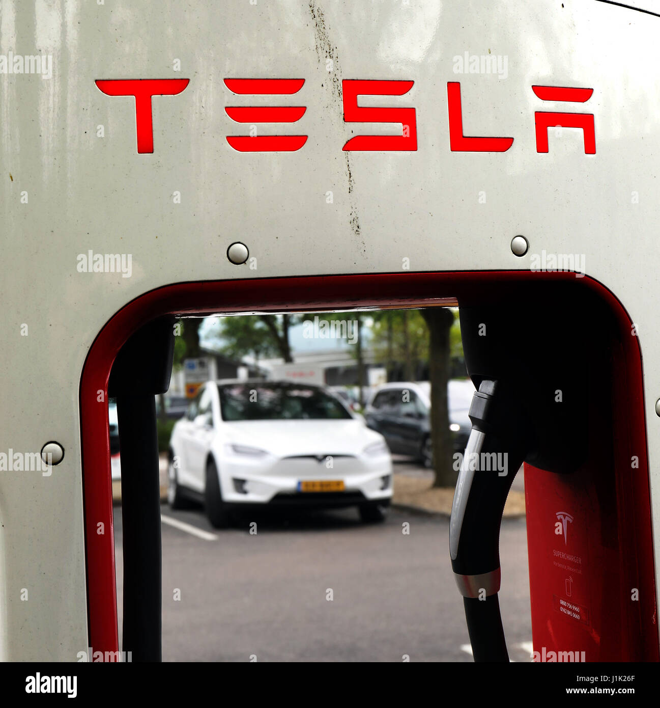 London, UK. 21st Apr, 2017. Pic shows: Tesla models X and S on charge ...