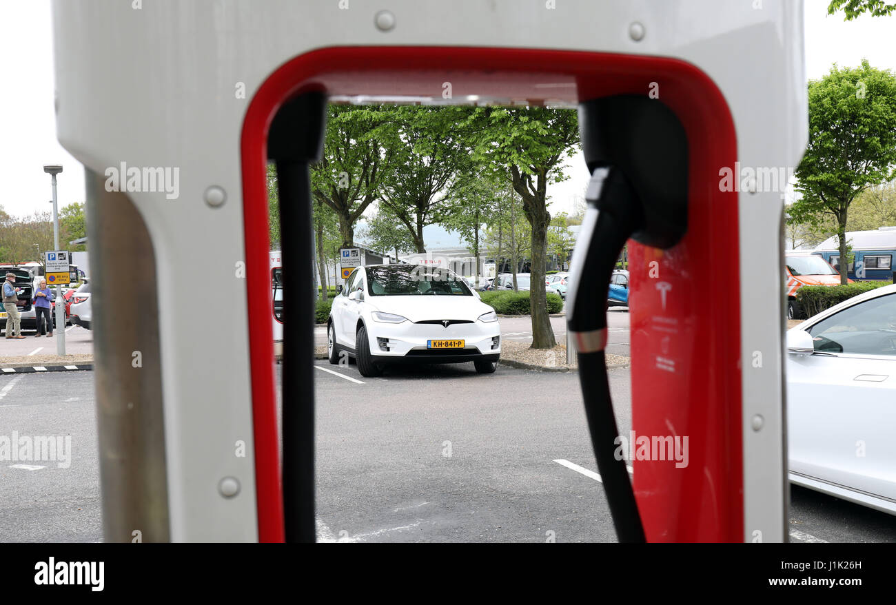 London, UK. 21st Apr, 2017. Pic shows: Tesla models X and S on charge ...