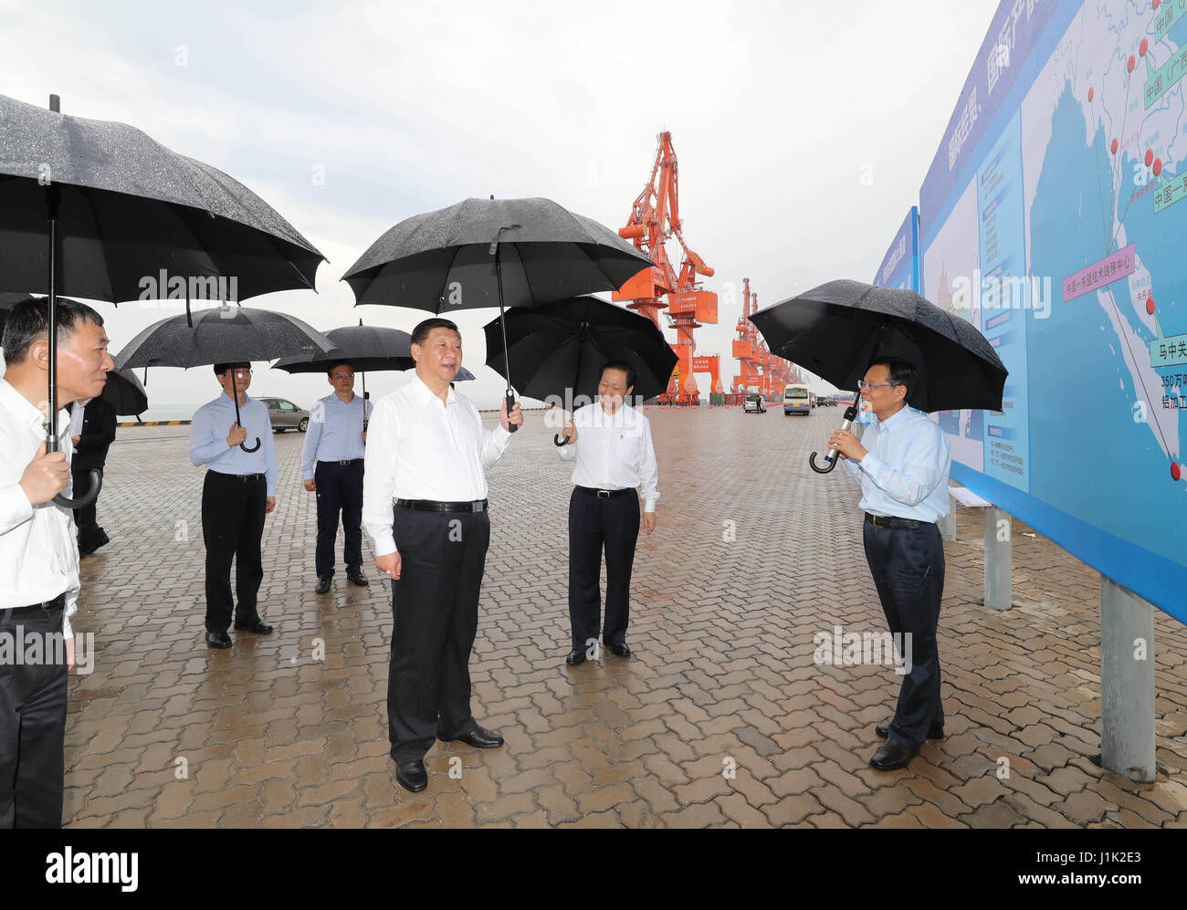 Nanning. 19th Apr, 2017. Chinese President Xi Jinping inspects Tieshan ...