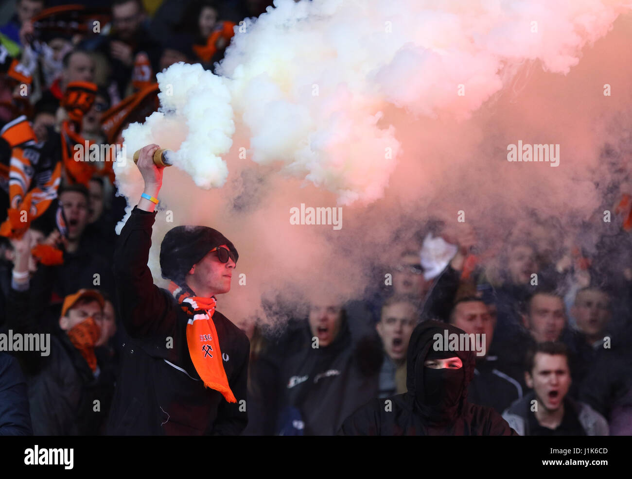 Kiev, Ukraine. 21st April, 2017. Shakhtar Donetsk ultra supporters ...