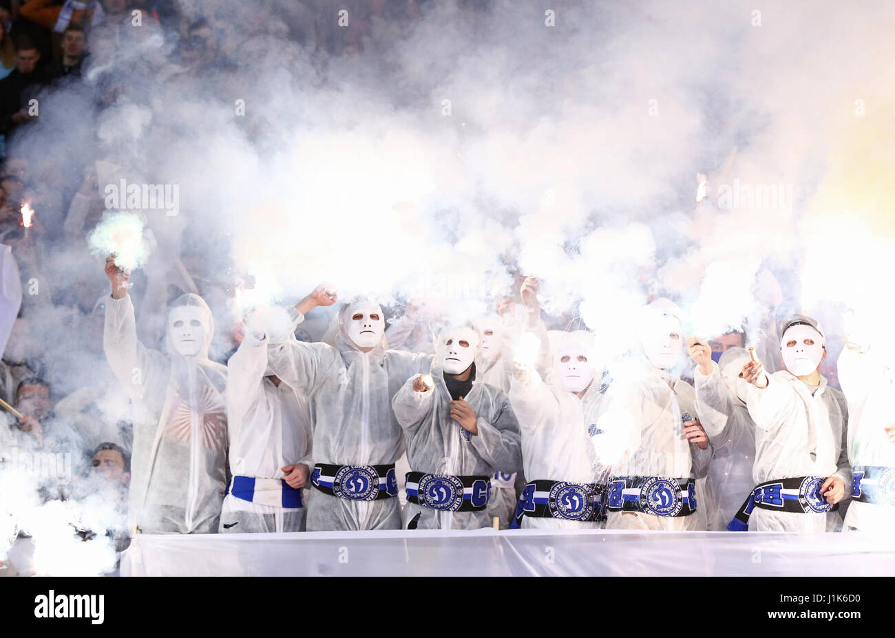 Kiev, Ukraine. 21st April, 2017. FC Dynamo Kyiv ultra supporters ...