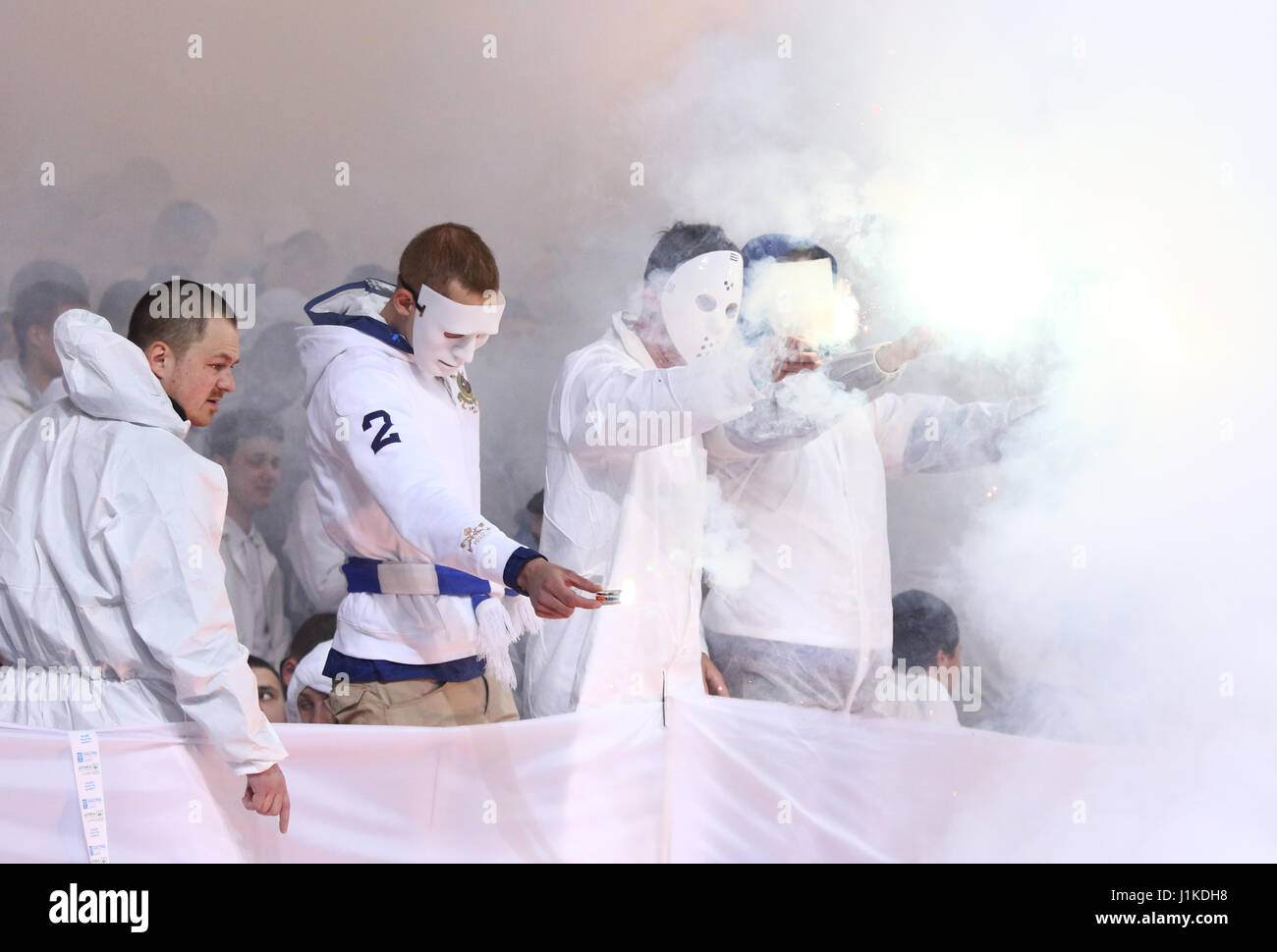 Kiev, Ukraine. 21st April, 2017. FC Dynamo Kyiv ultra supporters ...