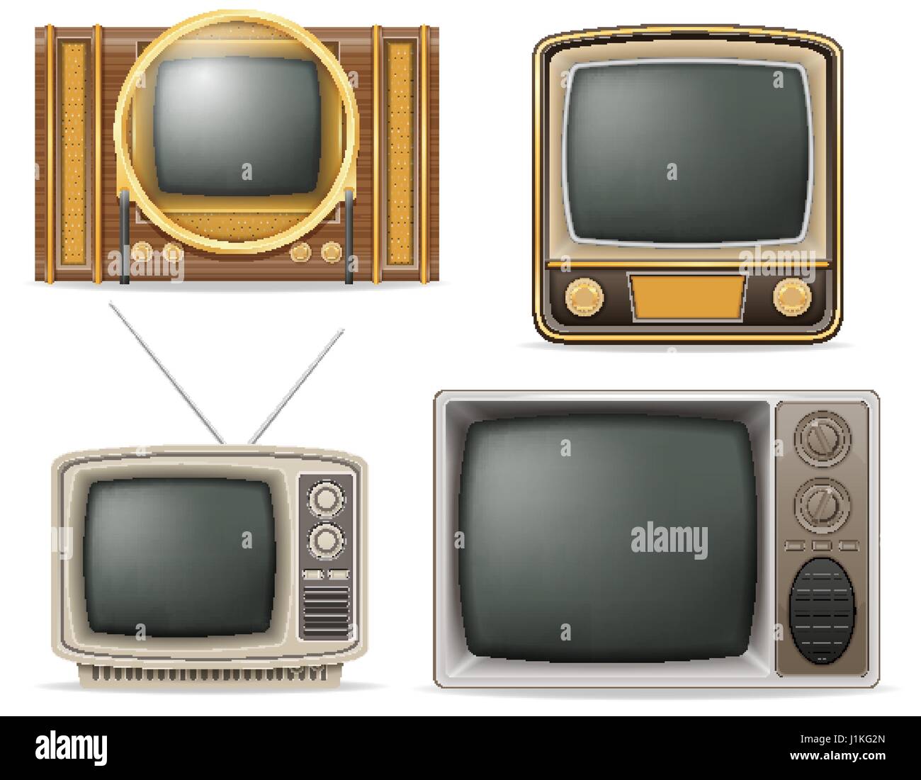 tv old retro vintage set icons stock vector illustration isolated on ...