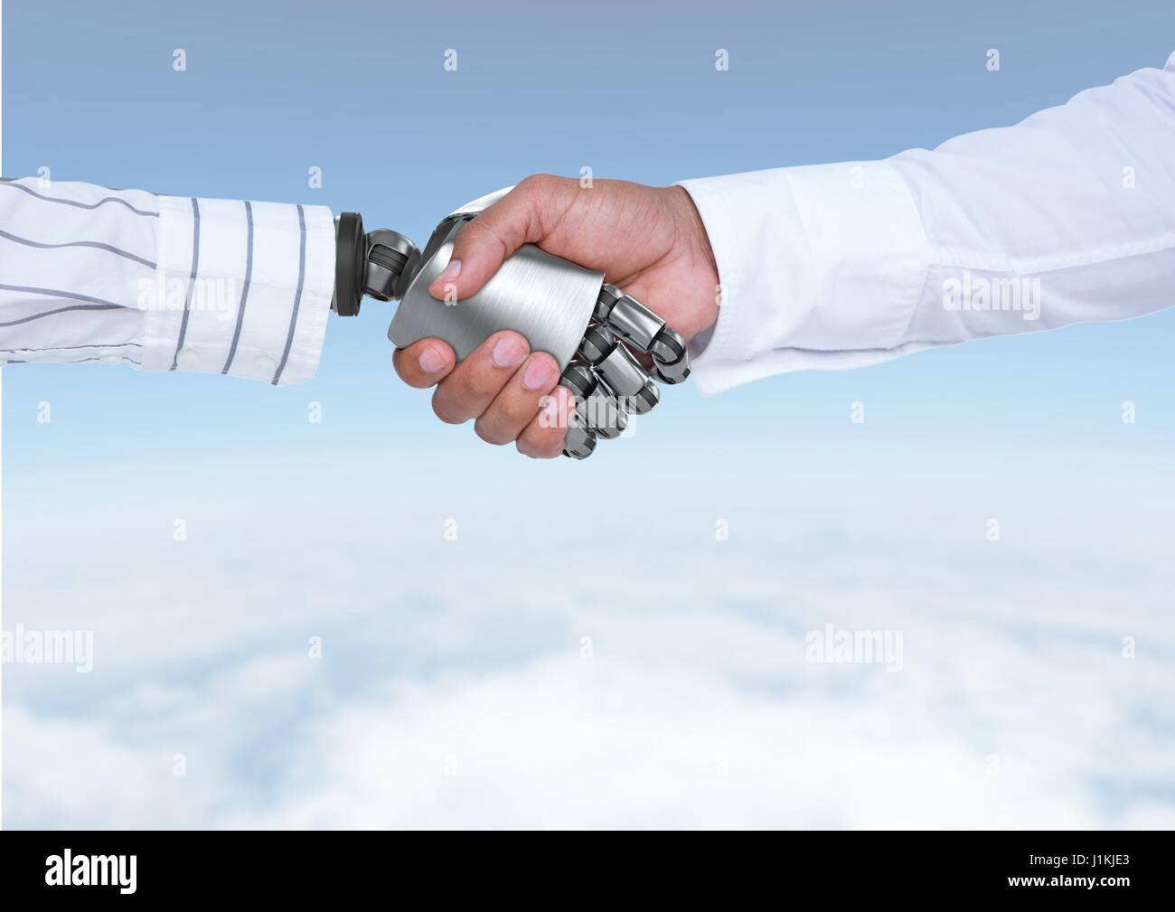 Digital composite of Android Robot hand shaking businessman hand with ...
