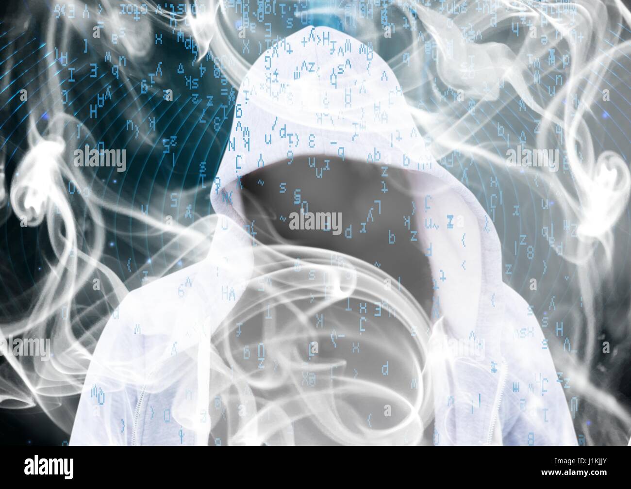 Digital composite black jumper hacker out face computer hi-res stock ...