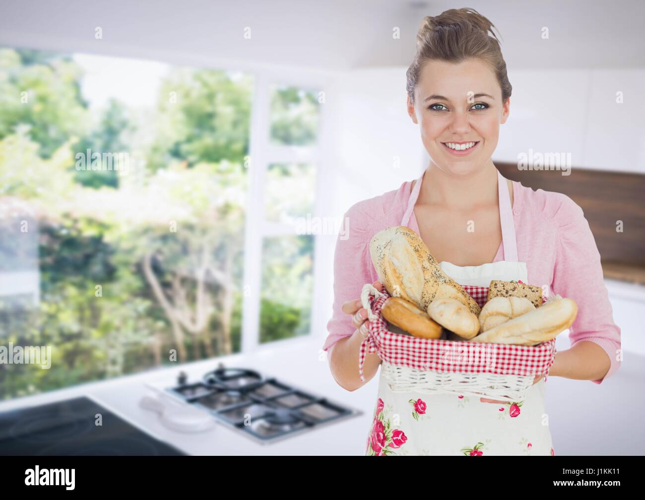 Digital composite of Woman with bread basket Stock Photo - Alamy