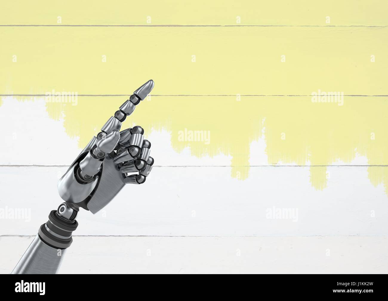 Digital composite of Android Robot hand pointing with bright wood ...