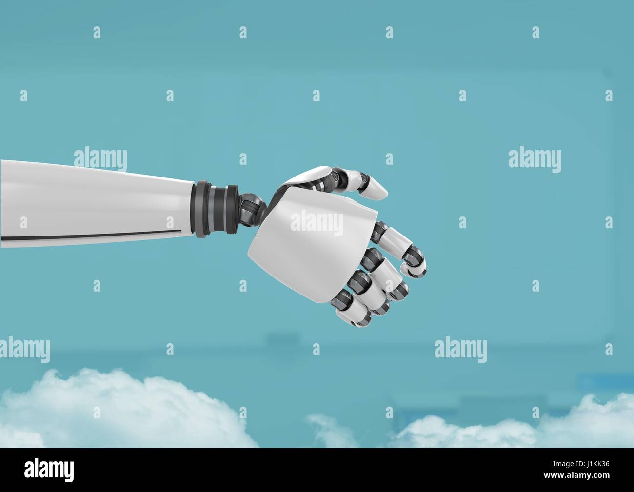 Digital composite of Android Robot hand closed handshake with blue ...