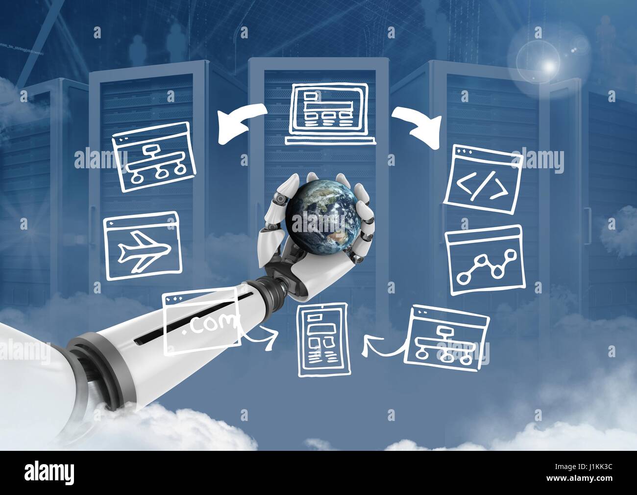 Digital composite of Android hand holding planet earth with screen ...