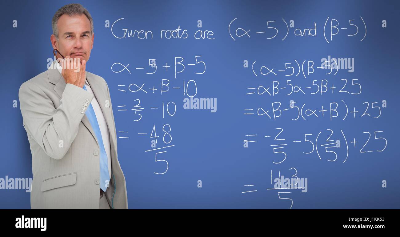 Digital composite of Thoughtful businessman standing by math equation ...