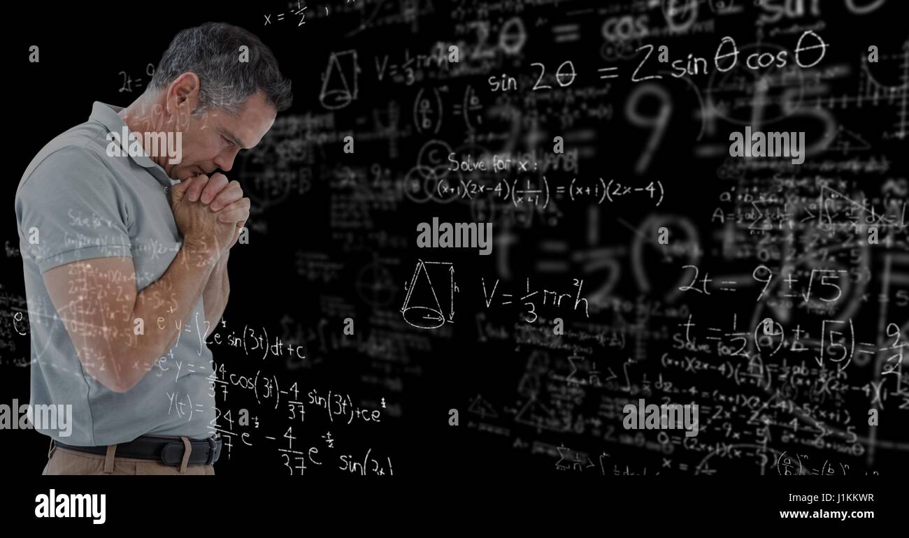 Digital composite of Digitally generated image of thoughtful man with ...