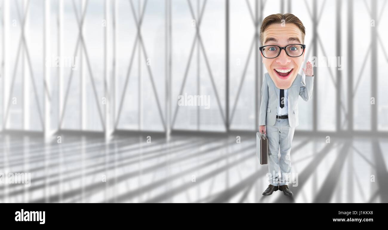 Digital composite of Nerd businessman waving hand in office Stock Photo ...