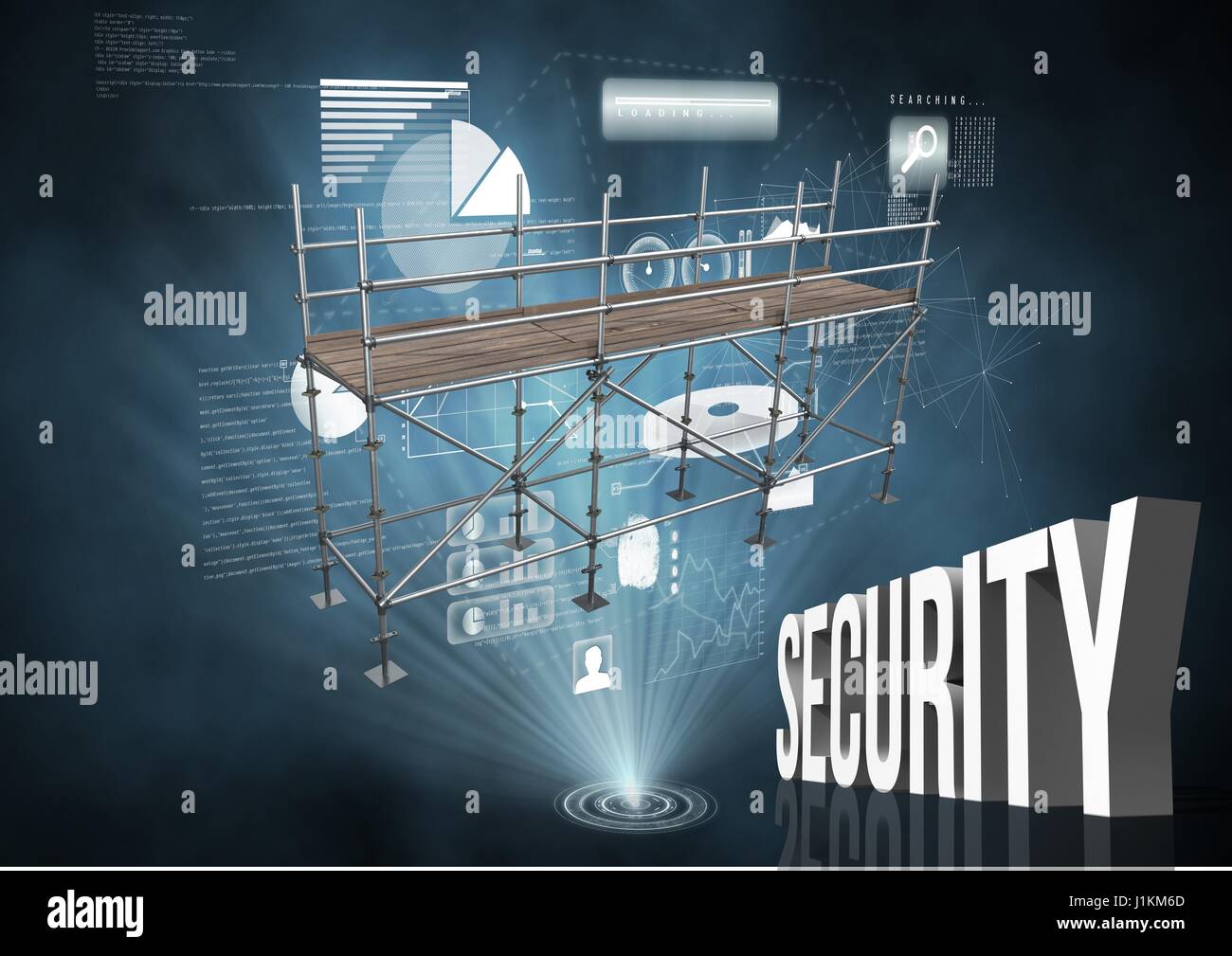 Digital composite of Security Text with 3D Scaffolding and technology ...