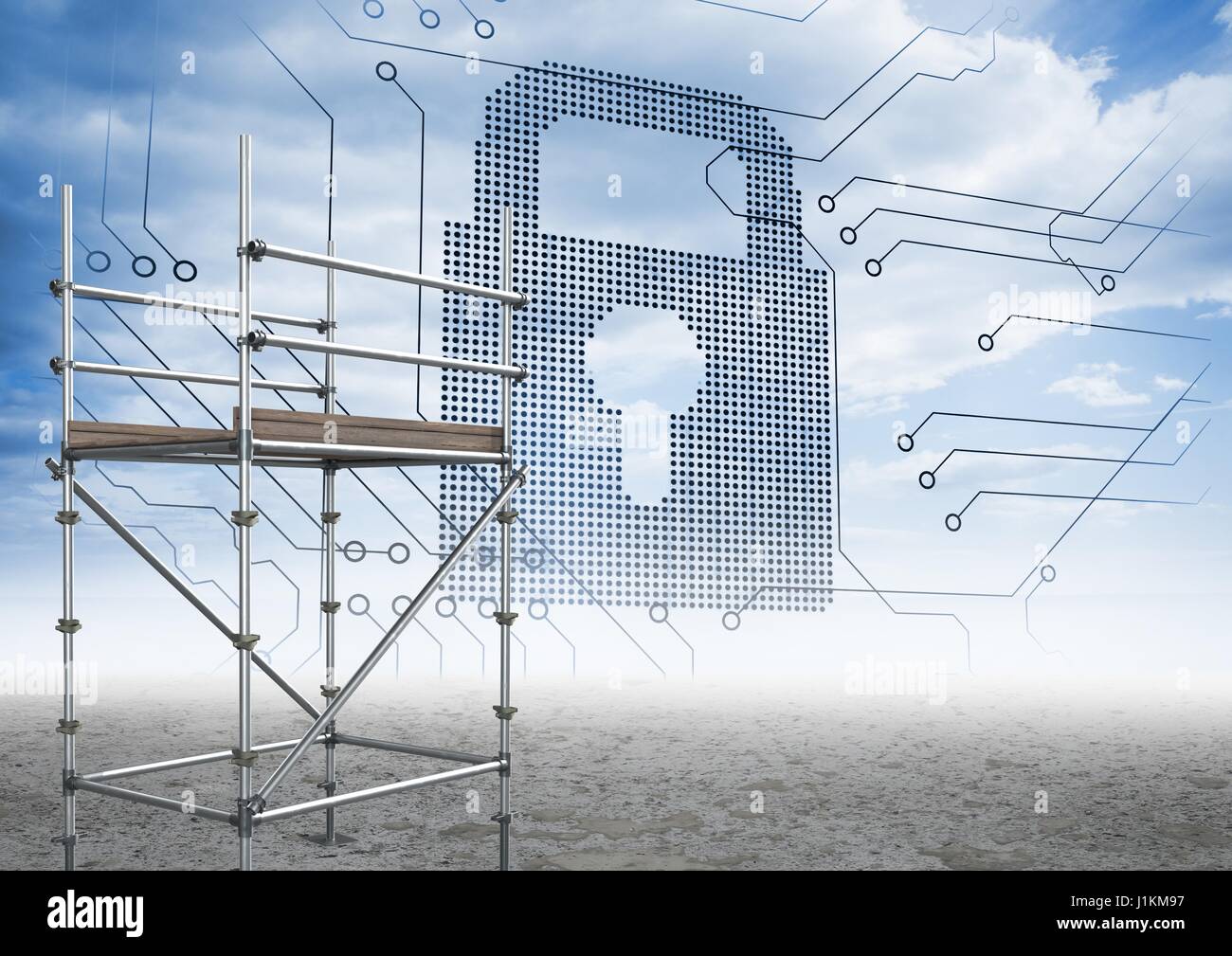 Digital composite of Security Lock interface with 3D Scaffolding Stock ...