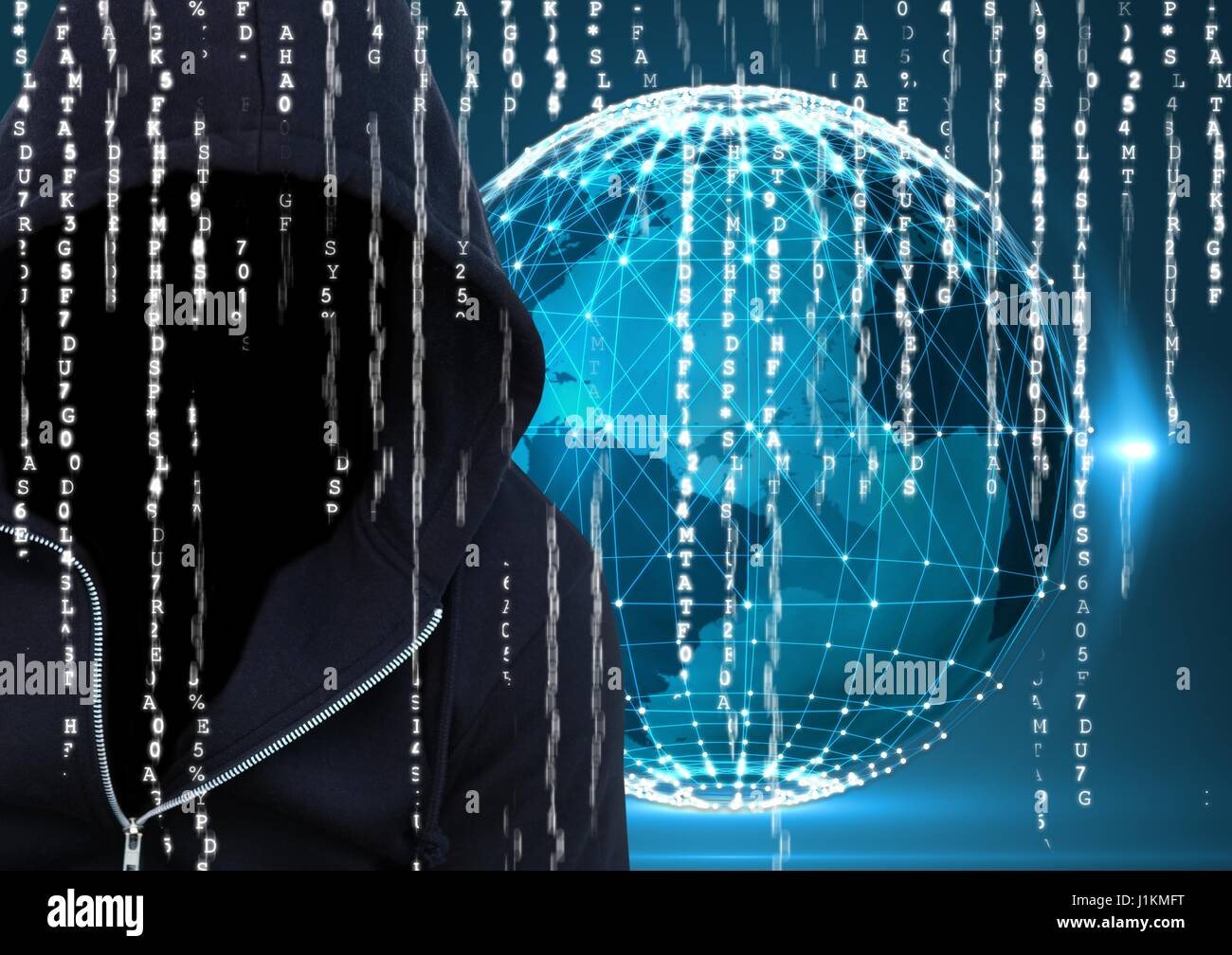 Digital composite black jumper hacker out face computer hi-res stock ...
