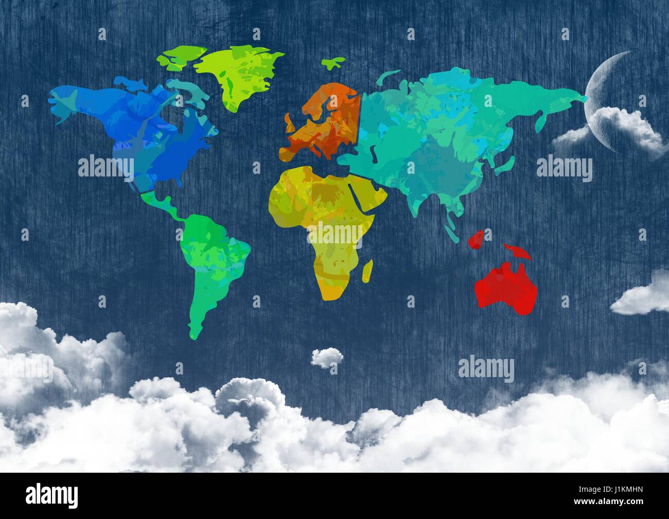 Digital composite of Colorful Map with cloudy background Stock Photo ...