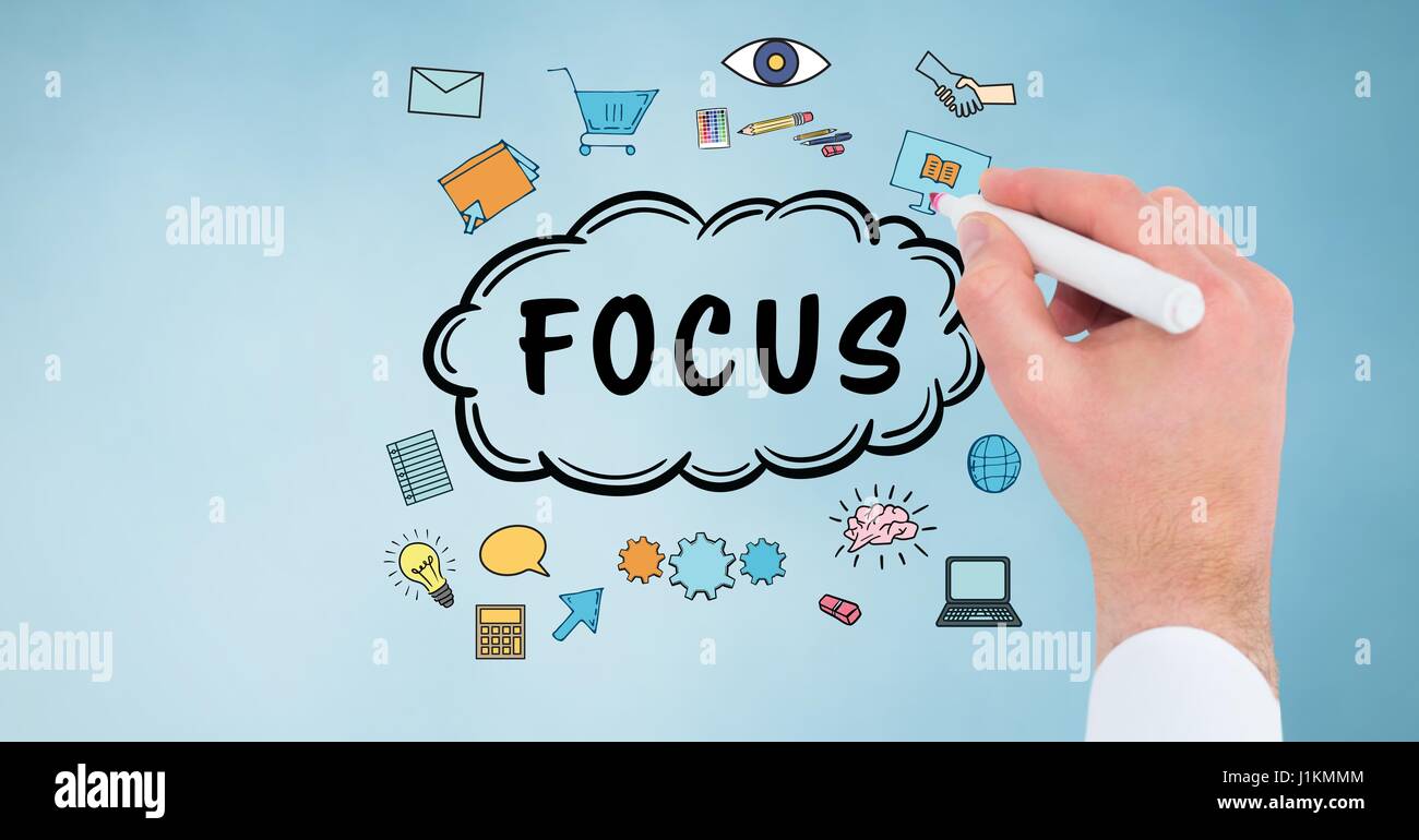 Digital composite of Hands drawing graphics surrounding focus text ...