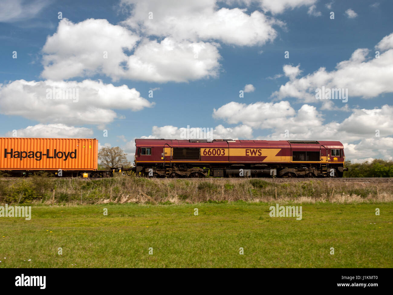 EWS class 66 diesel locomotive pulling a freightliner train, side view ...